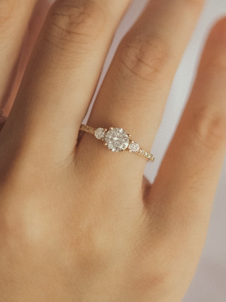 Starlight Round Three Stone Moissanite Diamond Engagement Ring – A ...
